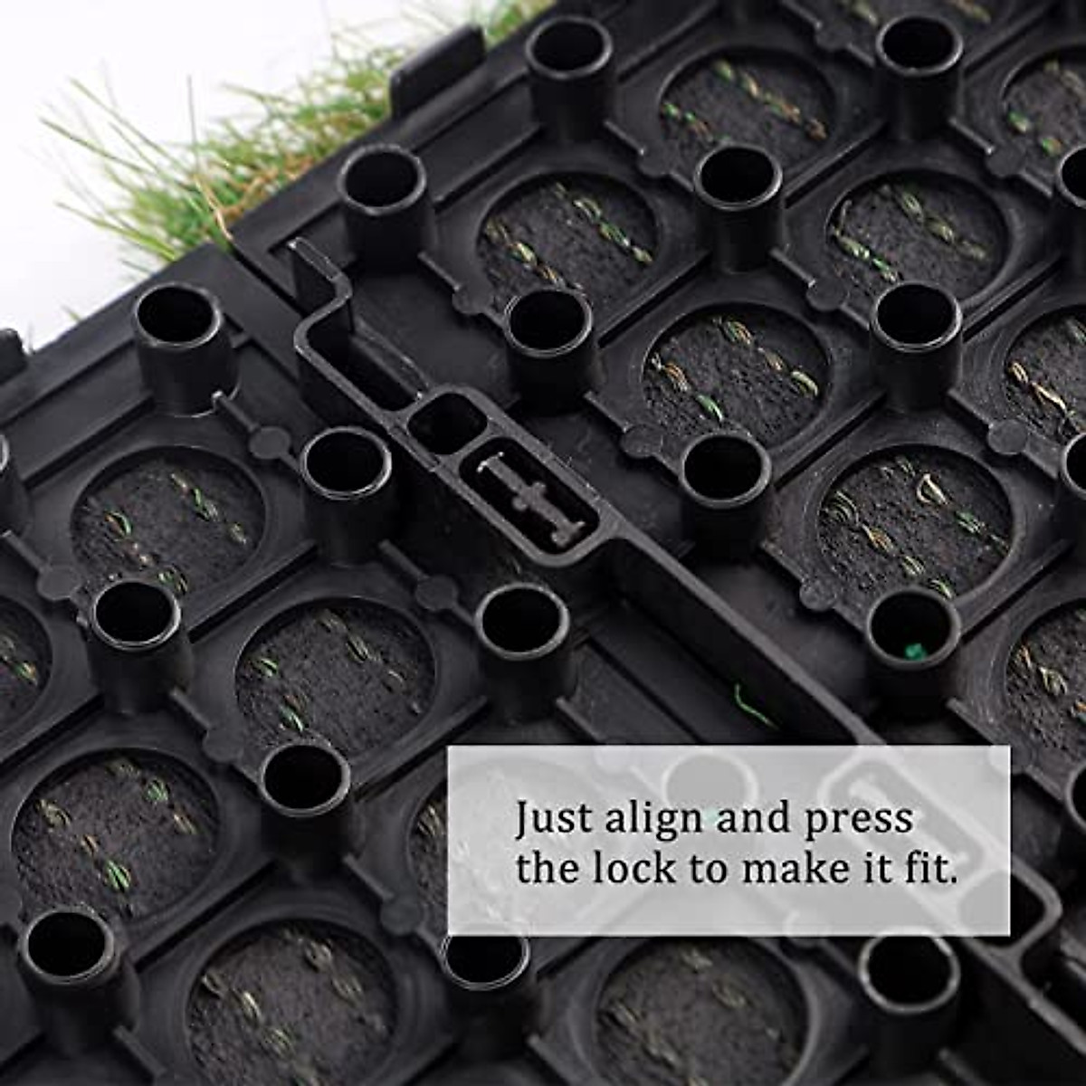 GOLDEN MOON Artificial Grass Turf Tile with Upgrade Interlocking System Self-draining Grass Tiles, 1x1 ft, 1 in Pile Height, 9 Pack