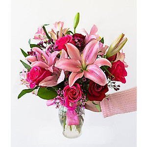 DELIVERY BY FRIDAY, 8/2 GUARANTEED IF ORDER PLACED BY 8/1 BEFORE 2PM EST From You Flowers - Rose and Lily Bouquet with Glass Vase (Fresh Flowers) Birthday, Anniversary, Get Well, Sympathy,