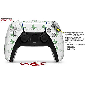WraptorSkinz Skin Wrap compatible with Sony PS5 DualSense Controller Pastel Butterflies Green on White (CONTROLLER NOT INCLUDED)