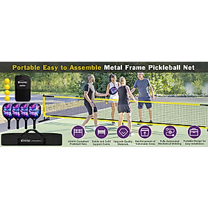 ENJOIN Pickleball Net Portable Outdoor - 22FT Regulation Size Set Driveway Pickleball Set with Net, Pickleball Nets and Accessories Included 4 Premium Wood Pickleball Paddles, 4 Outdoor Pickleballs
