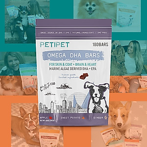 PETIPET Omega 3 Vegan Chew Treats for Dogs - EPA & DHA - Itchy Skin, Soft & Shiny Coat, Shedding, Mange & Hot Spots Treatment, Joint Inflammation, Heart & Brain Health Natural Dog Supplement