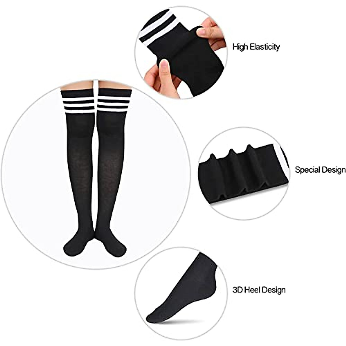 sockfun Striped Thigh High Socks Knee High Socks for Women Teen Girls, Long Socks Over the Knee Socks Striped Socks School Socks