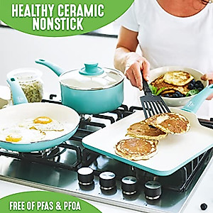 GreenLife Soft Grip Absolutely Toxin-Free Healthy Ceramic Nonstick Dishwasher/Oven Safe Stay Cool Handle Cookware Set, 4-Piece, Turquoise