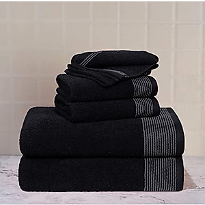 BELIZZI HOME 100% Cotton Ultra Soft 6 Pack Towel Set, Contains 2 Bath Towels 28x55 inchs, 2 Hand Towels 16x24 inchs & 2 Washcloths 12x12 inchs, Compact Lightweight & Highly Absorbant - Black