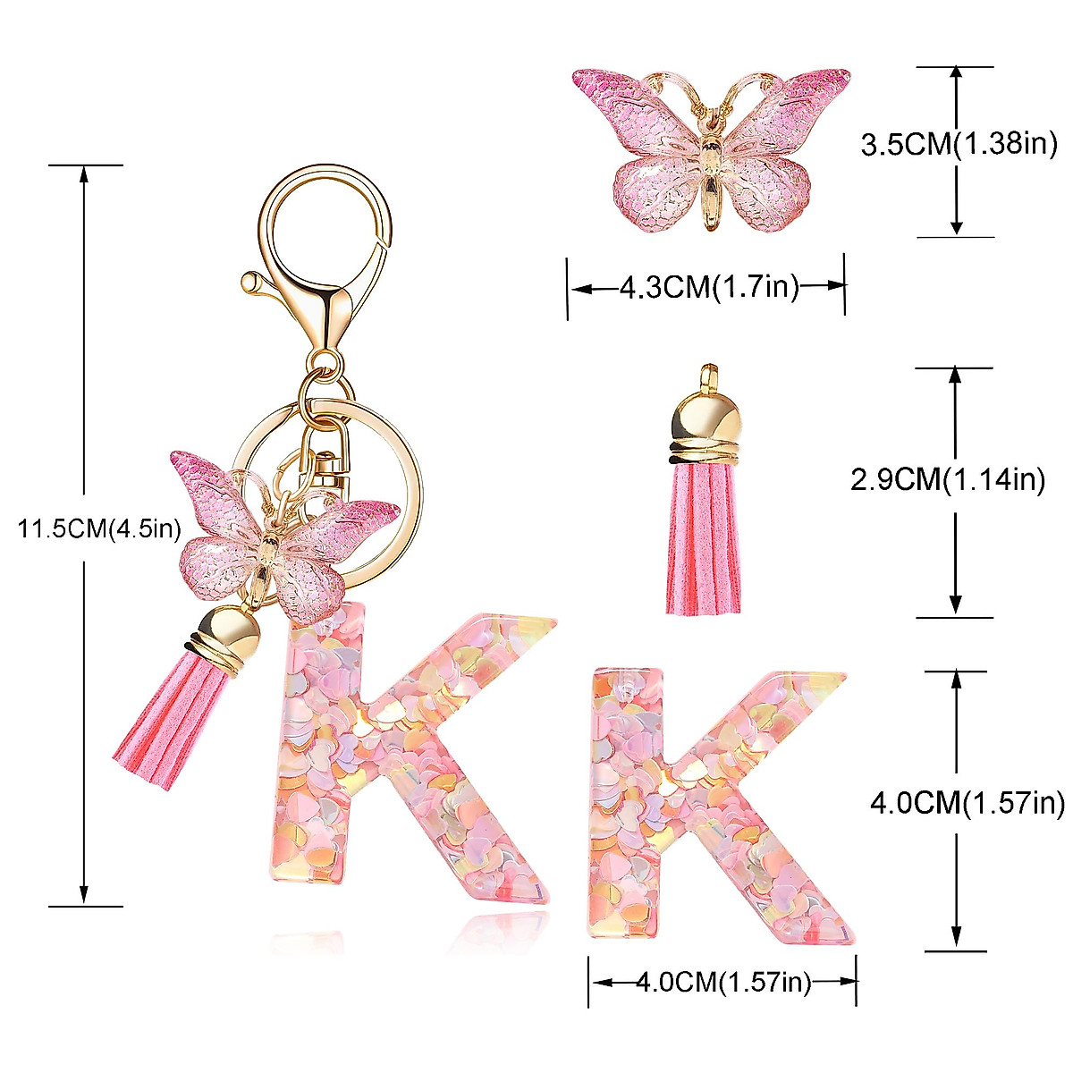 OKAICEN Fashion Alphabet Initial Letter Keychain Tassel Butterfly Pendant Key Ring for Purse Handbags Women Girl ('K')