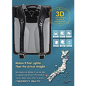 Baobab's wish Ransel Randoseru Backpack Semi-automatic satchel Japanese school bag for girls and boys PU leather bab-rng58 (Black 01)