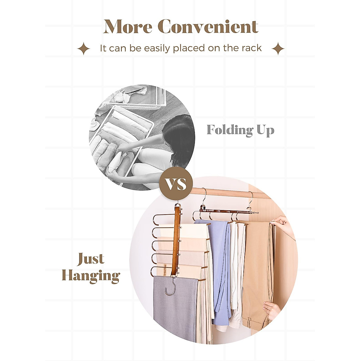 SMARTOR Pants Hangers Space Saving - 3 Pack Wood Jean Hangers for Closet Organizer - Jean Hangers Trouser Holder Closet Space Saving Hangers - Pants Organizer Hanger Space Saver Closet Organization