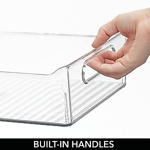 mDesign Small Plastic Kitchen Storage Container Bins with Handles -Organization in Pantry, Cabinet, Refrigerator or Freezer Shelves - Food Organizer for Fruit, Yogurt, Squeeze Pouches - Clear
