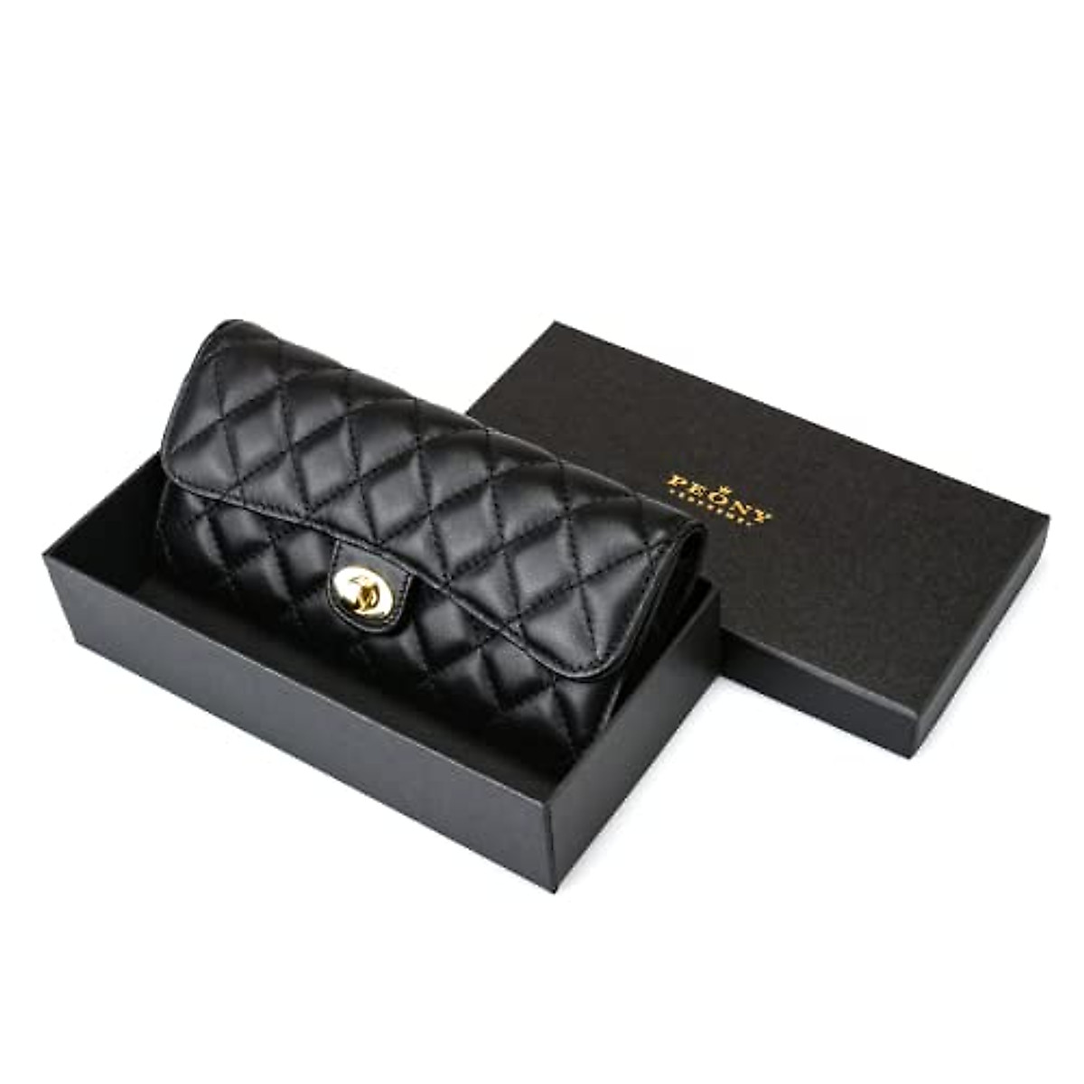 Luxury Black Quilted Leather Long Wallet Bifold Wallet Clutch Credit Card Holder Wallet Coin Purse Business Card Holder Gift for Women Gift for Girl
