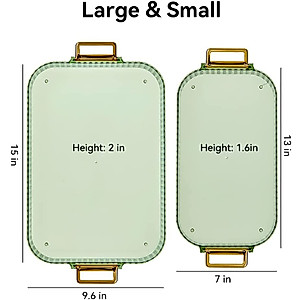 VANDHOME Serving Tray with Handle Set of 2 Rectangular Tray/Platters for Food Organizer, Snacks, Cookies, Dessert, Breakfast, Stackable Sturdy and Easy Clean Serving Tray, 13" x 7" & 15" x 9.6" Green