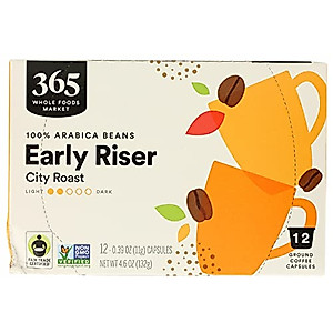365 by Whole Foods Market, Coffee Early Riser City Roast Pods 12 Count, 4.6 Ounce