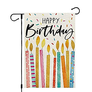CROWNED BEAUTY Happy Birthday Garden Flag 12x18 Inch Double Sided Colorful Candles Outside Welcome Party Decoration Gift Yard Décor