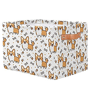 Storage Basket Bin, Dog Corgi Bones Stars Large Collapsible Storage Cube Box with Handle Durable Waterproof Closet Shelf Organizer for Toy Nursery Bedroom Laundry Basket, 1 Pcs