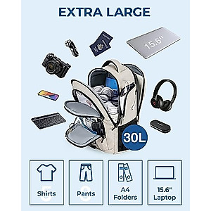 BAGSMART Travel Laptop Backpack, 15.6 inch Anti Theft Laptop Backpack With USB Charger Hole, Water Resistant College bookbag for Women Men, Casual Daily Backpack for travel, Beige