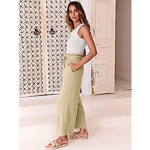 ANRABESS Women Linen Pants Casual Loose High Waist Boho Wide Leg Cropped Palazzo Beach Pants Summer Outfits 2025 Trendy X-Large Apricot