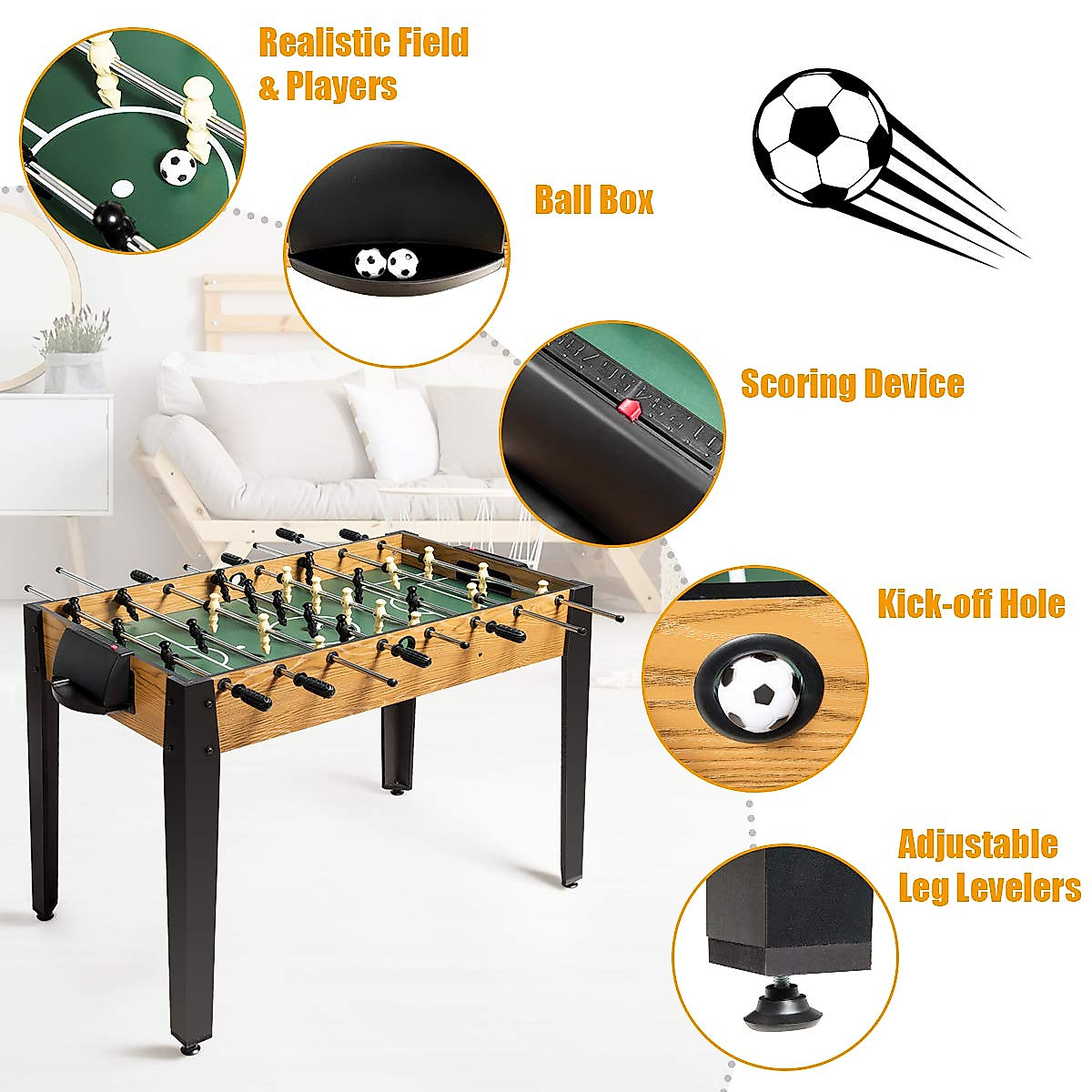 Giantex Foosball Table, Wooden Soccer Table Game w/Footballs, Suit for 4 Players, Competition Size Table Football for Kids, Adults, Football Table for Game Room, Arcades (48 inch, Wood)