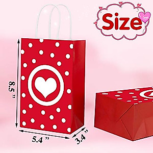 MISS FANTASY Valentine Gift Bags 12 Pack Valentine Day Gift Bags for Kids Party Valentine Paper Goodie Bags Valentine Cookie Candy Bags with Handles for Valentine Party Supplies