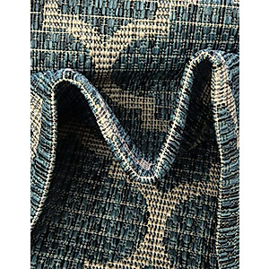 Unique Loom Outdoor Trellis Collection Area Rug - Trellis (Round 10' 8" x 10' 8", Teal/ Gray)