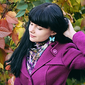 Bonsny Drop Dangle Big Morpho Menelaus Butterfly Earrings Fashion Insect Jewelry For Women (Blue)