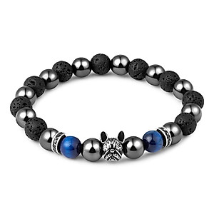 Karseer Diffuser Bracelets, Dog Lover Natural Magnetic Hematite and Lava Rock Energy Balance French Bulldog Theme Anxiety Healing Bracelet Aromatherapy Diffuser Bracelet for Women and Men
