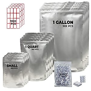 100Pack MTH Mylar Bag for Food Storage with 100 Oxygen Absorber & Labels, 5 Mil of Thickness Zipper Closure & Long Term Food Storage