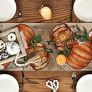 Artoid Mode Polka Dot Pumpkins Vine Fall Table Runner, Seasonal Autumn Thanksgiving Kitchen Dining Table Decoration for Home Party Decor 13x72 Inch