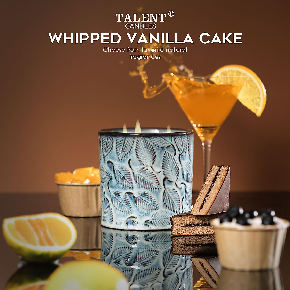 Nostalgic Ceramic Jar Candles, Long-Lasting Scented Candles, 3 Cotton Wicks, Perfect for Bedroom, Kitchen, Bath, Whipped Vanilla Cake