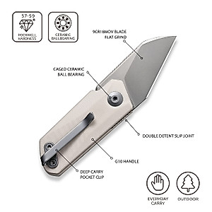 CIVIVI Ki-V Front Flipper Pocket Knife, Double Detent Slip Joint Small Folding Knife with Deep Carry Pocket Clip For Easy EDC C2108C (Ivory)