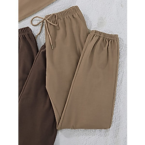 GORGLITTER Women's 2 Piece Tank Top and Sweatpant Sets Drawsting Jogger Sweatsuit Brown and Khaki Small