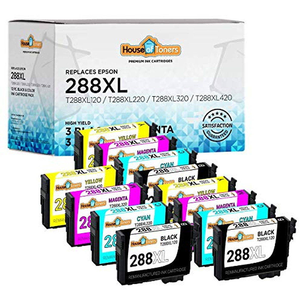 Houseoftoners Remanufactured Ink Cartridge Replacement for Epson 288 XL 288XL for Expression XP-330 XP-340 XP-430 XP-434 XP-440 XP-446 (3B/3C/3M/3Y, 12PK)