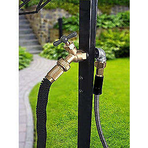Artigarden Outdoor Hose Holder Stand with Brass Spigot Faucet - Freestanding Metal Water Pipe Extension Hanger Stake Heavy Duty Storage Organizer for Garden Lawn & Backyard