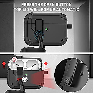 Valkit Compatible Airpods Pro Case Cover with Lock, Military Rugged Shockproof AirPod Pro Case for Men Women Hard Shell iPod Protective Skin with Keychain for Air Pod Pro Charging Case, Black