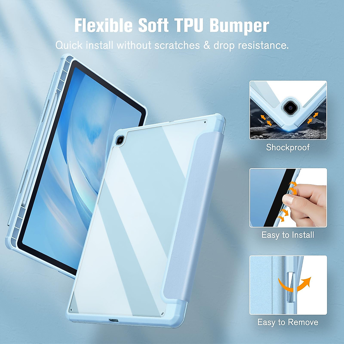 Fintie Hybrid Slim Case for Samsung Galaxy Tab S6 Lite 10.4 Inch 2024/2022/2020 with S Pen Holder, Shockproof Cover with Clear Transparent Back Shell, Blue
