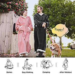 Bedsure Wearable Blanket Hoodie Women - Long Sherpa Warm Cozy Hooded Blanket Sweatshirt for Adult Gifts for Women Men, Standard, Charcoal