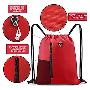 BeeGreen Drawstring Backpack Gym Bag for Men Women Sport String Backpack with Water Bottle Mesh Pockets and Two Zippered Pocket