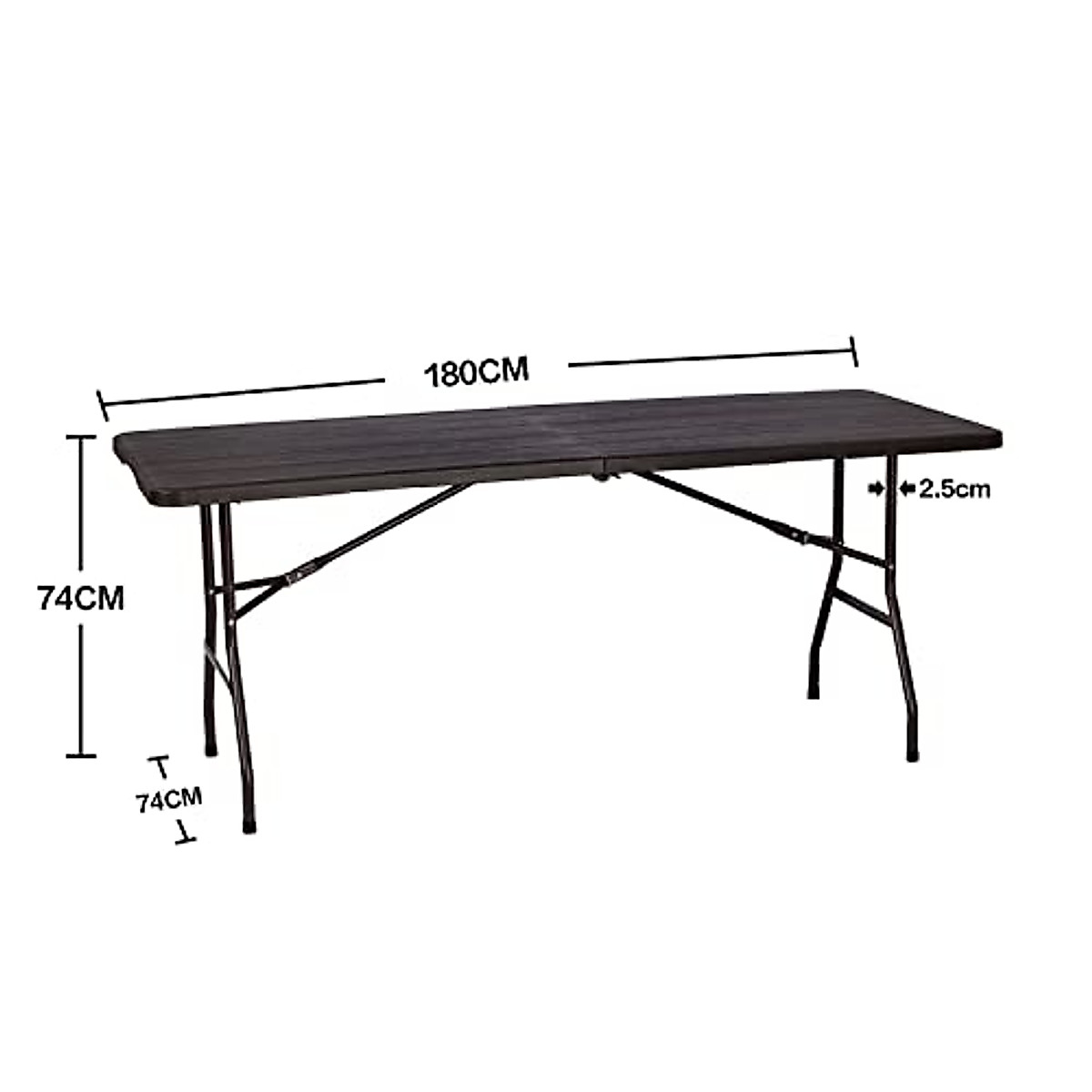 Lakhow 180 6-Foot Brown Wood Grain Folding Table Indoor and Outdoor Picnic, Barbecue, Party, Portable Folding Table with Handle, 6ft