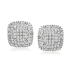 Ross-Simons 1.50 ct. t.w. Diamond Cluster Earrings in Sterling Silver