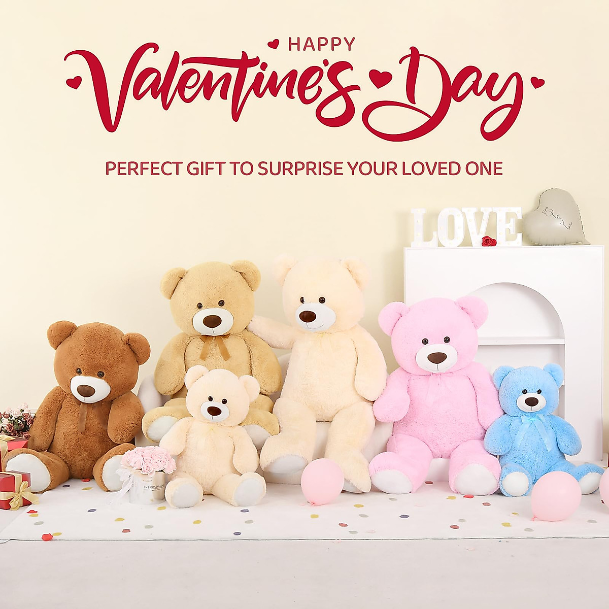 DOLDOA 36" Giant Teddy Bear Soft Stuffed Animals Plush Big Bear Toy for Kids and Girlfriend (Beige)