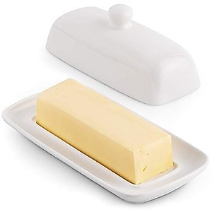 Zulay Porcelain White Butter Dish With Lid For Countertop - Classic Style Ceramic Butter Dishes With Lid & Knob Handle - Standard Butter Holder for Storing 1 Western Or Eastern Butter Stick