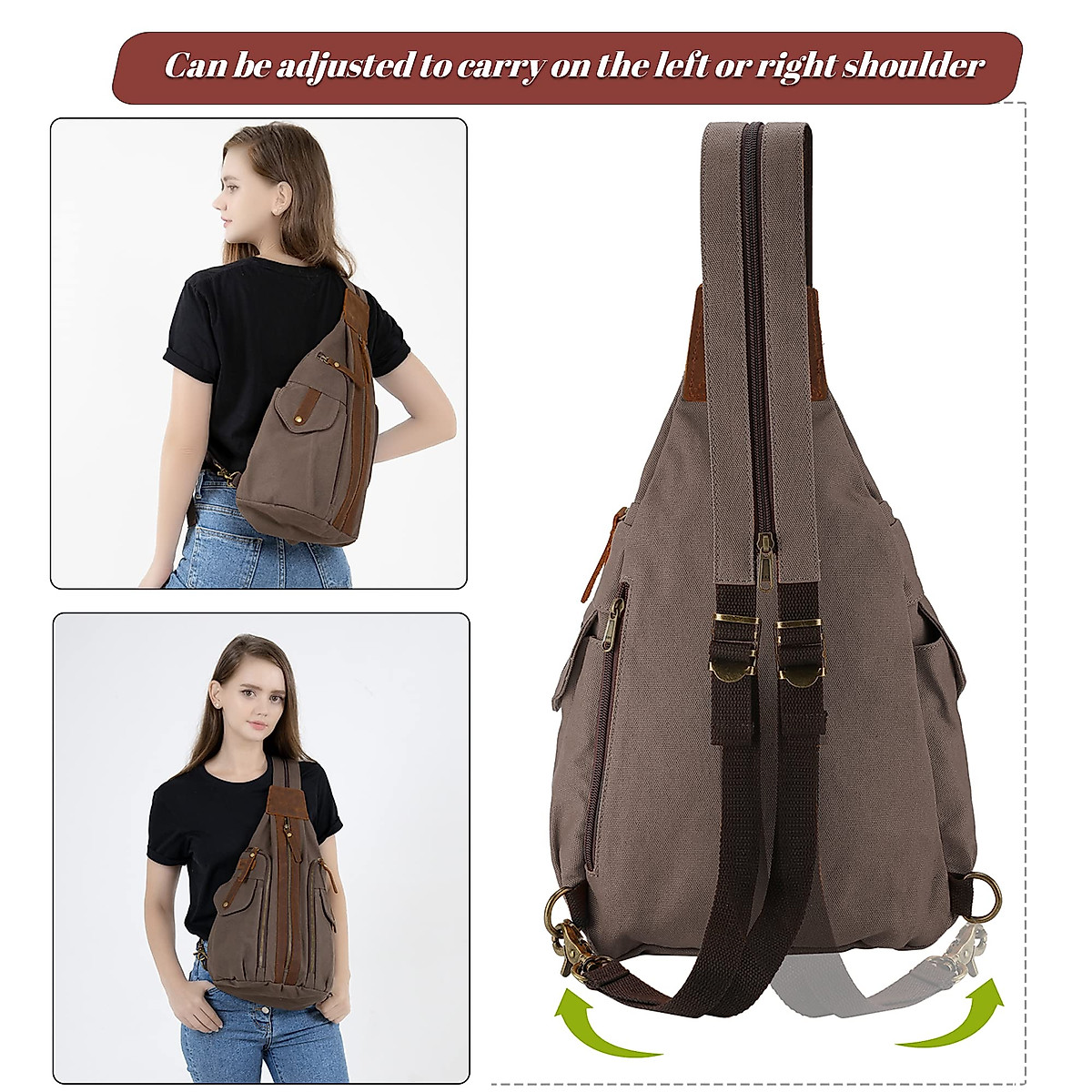 Jannloe Canvas Sling Backpack Casual Crossbody Pack for Women Men Shoulder Rucksack Daypack