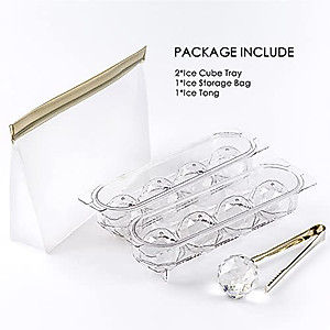 Combler Ice Molds, Ice Cube Tray for Freezer, 2 Inch Large Ice Cube Molds for Cocktails Whiskey Bourbon, Diamond Ice Ball Maker Mold, Round Ice Cube Mold Set of 2, With Tong & Storage Bag Gifts