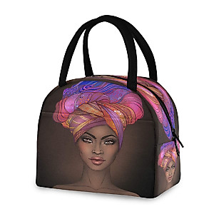 OREZI African American WomanLunch Bag Insulated Lunch Box Tote Bag Durable Thermal Snacks Organizer for Women Girl School Work Picnic Hiking Beach Fishing