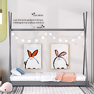 Bellemave Twin House Beds Wood Toddler House Bed Frame Montessori Style Teepee Bed for Kids Boys Girls Teens, Gray