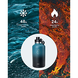 BUZIO 64oz Water Bottle Insulated, Half Gallon Stainless Steel Water Jug with Straw Lid and Carrying Pouch, Leak Proof Double Wall Thermo Water Flask Metal Canteen for Gym Sport Camping, Indigo Crush