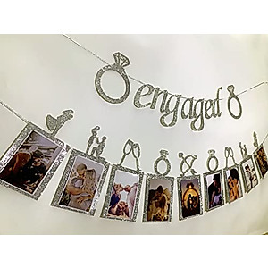 Silver Engagement Wedding Decorations, Silver Engaged Banner and Photo Banner for Engagement Wedding Party decor(Silver)