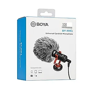BOYA by-MM1 Camera Microphone with Shock Mount/Windshield Universal Shotgun Microphone for Cameras & Camcorders,iPhone, Android Smartphones