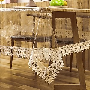STRJOYNY Clear Plastic Table Cover Protector Transparent PVC Vinyl with Lace for Dining Room Tablecloth Waterproof Oil Proof Table Protector for Indoor Outdoor Holidays Party Decor, 60''x84''