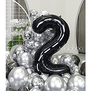 SULALABOO 40 Inch Black 2 Balloon Number Large Helium Number Balloons 0-9 Giant Digital 2nd Foil Mylar Big Party Balloon for Boy or Girl Birthday Party Anniversary Decorations