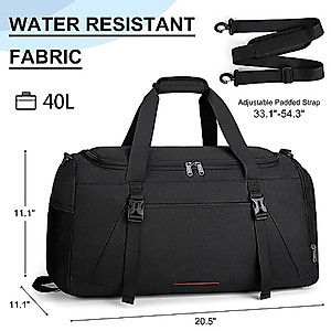 Gym Bag for Men Women 40L Water Resistant Sports Bag Gym Duffle Bag with Wet Pocket Large Travel Duffel Bag Weekender Overnight Bag with Shoe Compartment Black