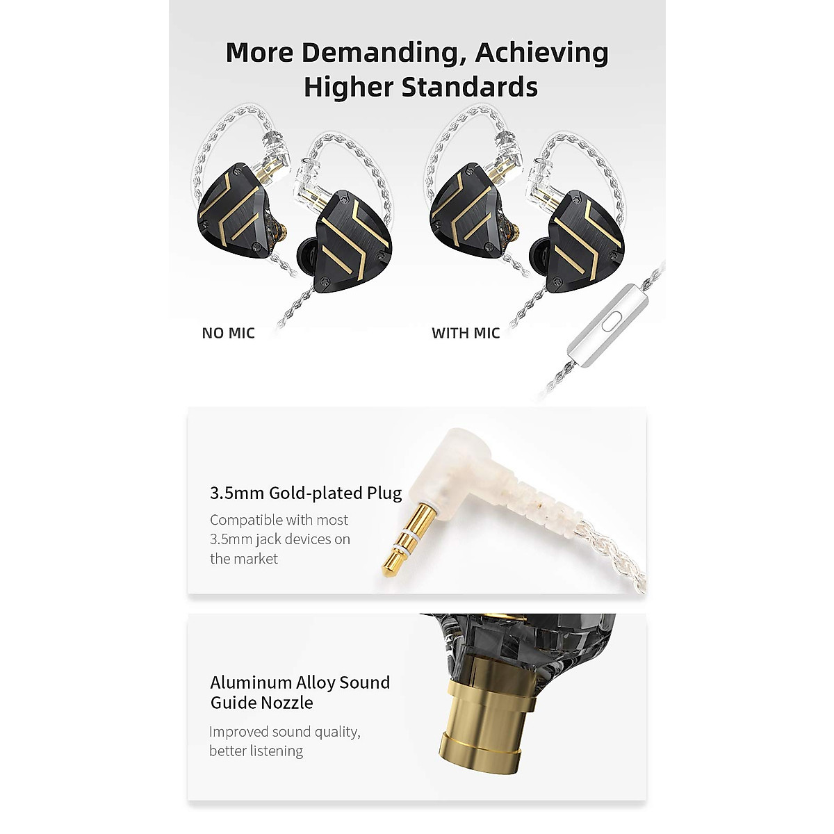 CCA C10 Pro in-Ear Monitor,HiFi 1DD 4BA Hybrid Five Drivers in-Ear Earphone,Aluminum Alloy Shell+Resin Cavity Wired Earbuds with 0.75mm CPin Gold Plated Detachable Cable (No Mic, C10pro Black)